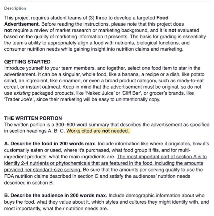 Solved Description This project requires student teams of | Chegg.com
