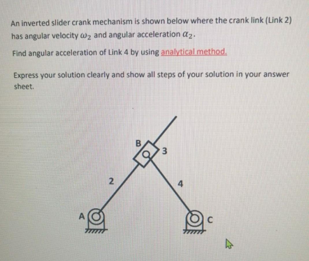 Solved An inverted slider crank mechanism is shown below | Chegg.com