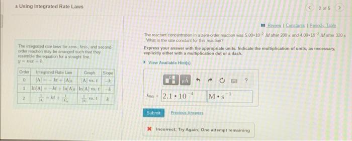 Solved ± Using integrated Rate Laws The reactant | Chegg.com