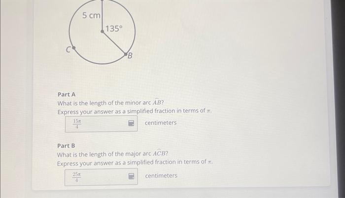Solved Part A What is the length of the minor arc AB^ ? | Chegg.com