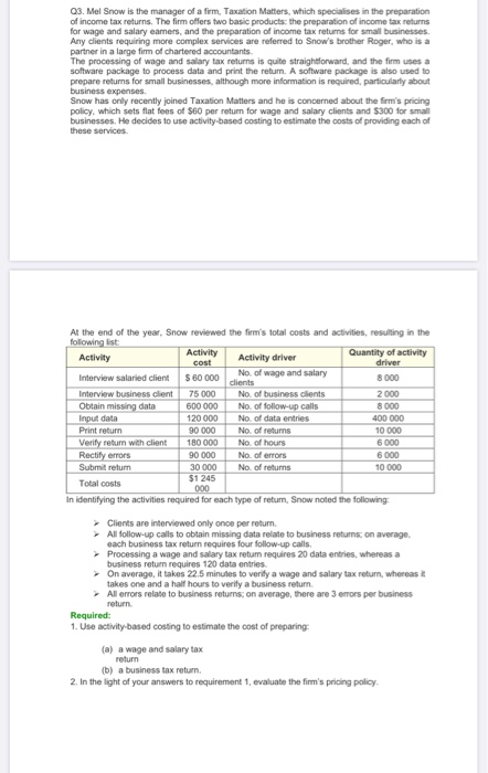 Solved Q3. Mel Snow is the manager of a firm, Taxation | Chegg.com
