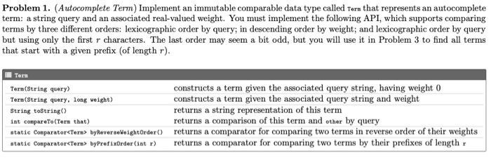 Problem 1 Autocomplete Term Implement An Immutable 