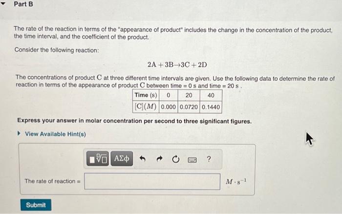 Solved The rate of the reaction in terms of the "appearance | Chegg.com