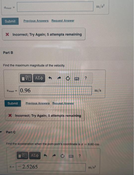 Solved A cheerleader waves her pom-pom in SHM with an | Chegg.com