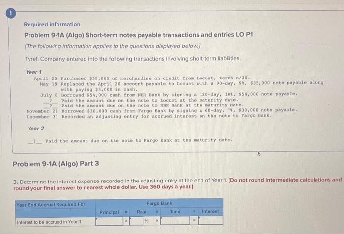 Solved Required information Problem 9-1A (Algo) Short-term | Chegg.com
