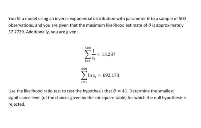 You fit a model using an inverse exponential | Chegg.com