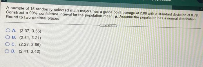 Solved A sample of 15 randomly selected math majors has a | Chegg.com