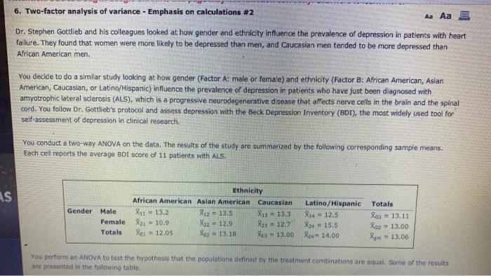 Solved 6. Two-factor analysis of variance - Emphasis on | Chegg.com