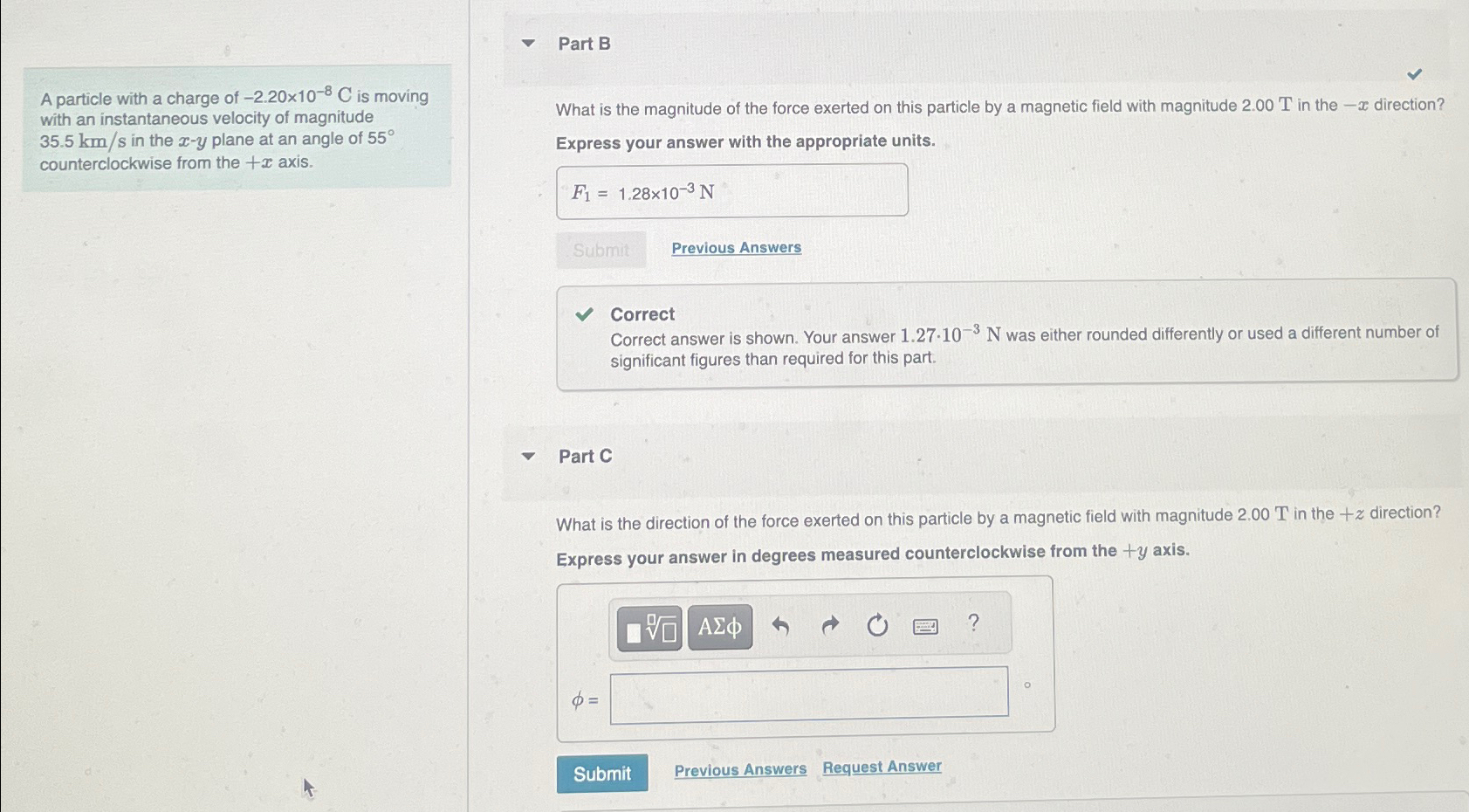 Solved Part BA particle with a charge of -2.20×10-8C ﻿is | Chegg.com