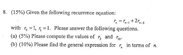 Solved Given the following recurrence equation: with r0 = | Chegg.com