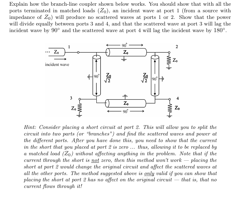 Solved Explain how the branch-line coupler shown below | Chegg.com