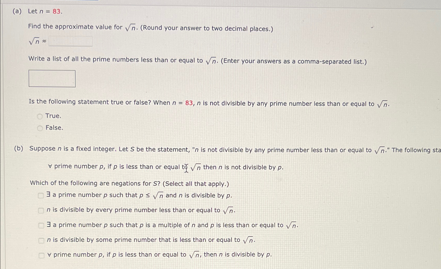 (a) ﻿Let n=83.Find the approximate value for | Chegg.com