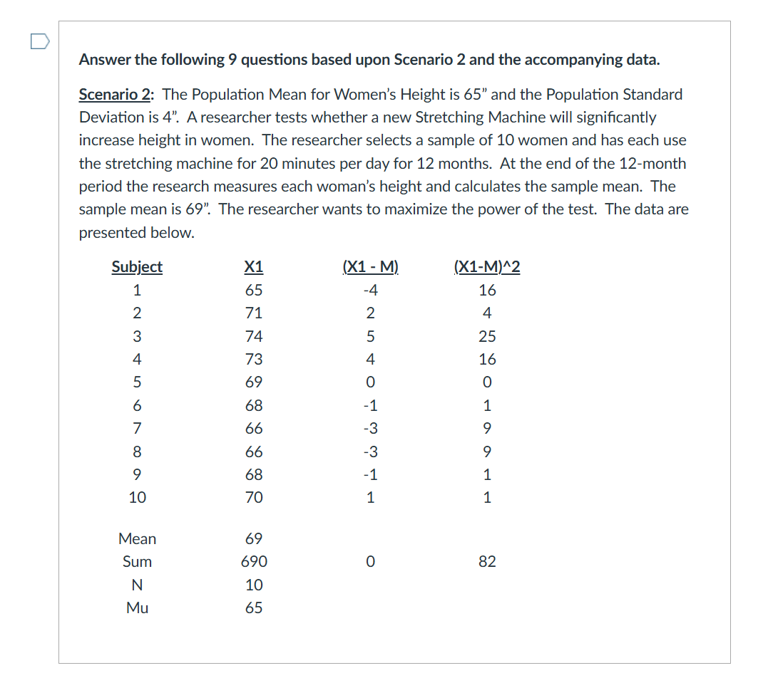 Answer the following 9 ﻿questions based upon Scenario | Chegg.com