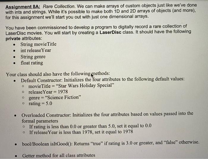 Solved Assignment 8A: Rare Collection. We can make arrays of | Chegg.com