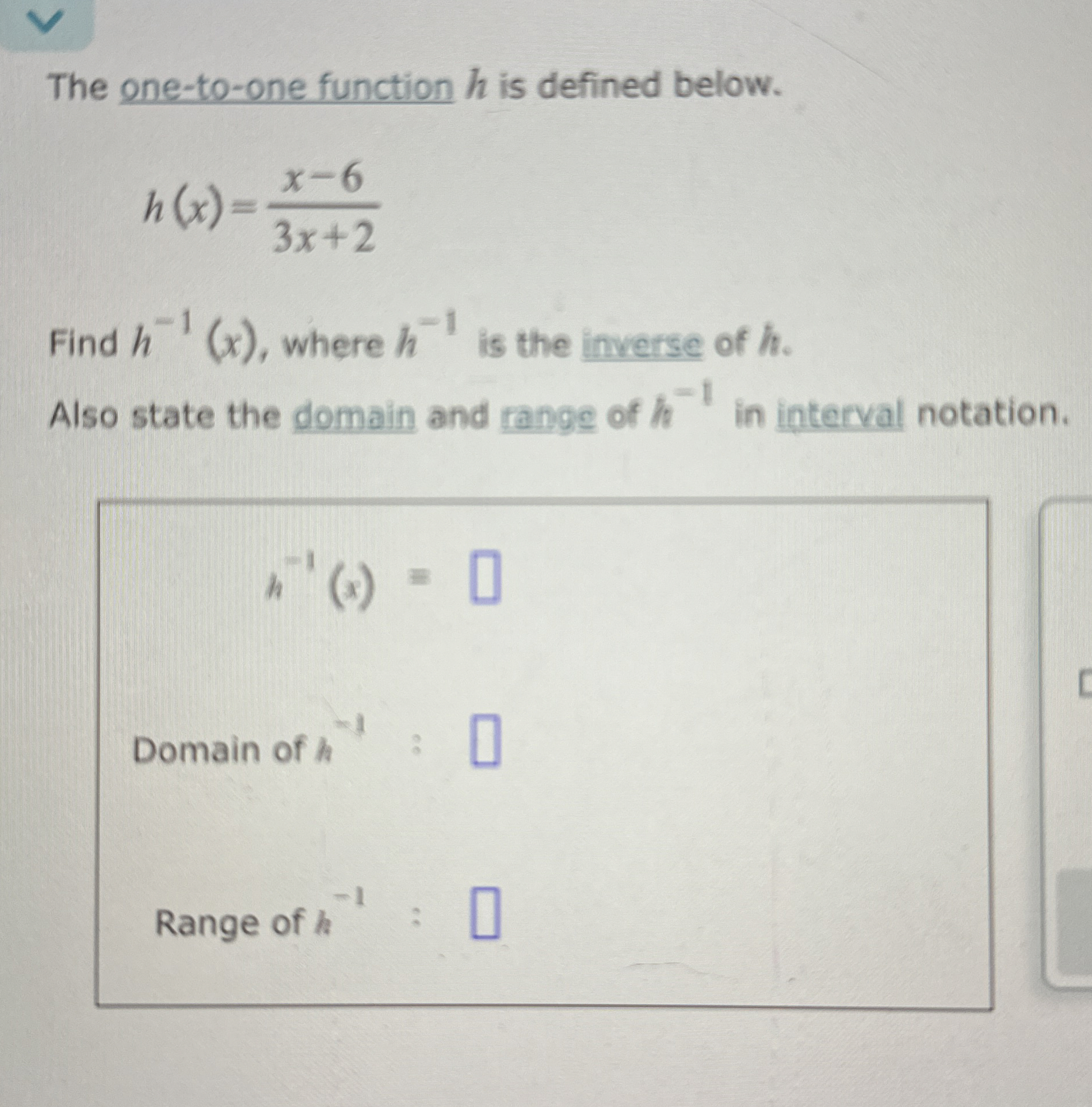 The one-to-one function h ﻿is defined | Chegg.com