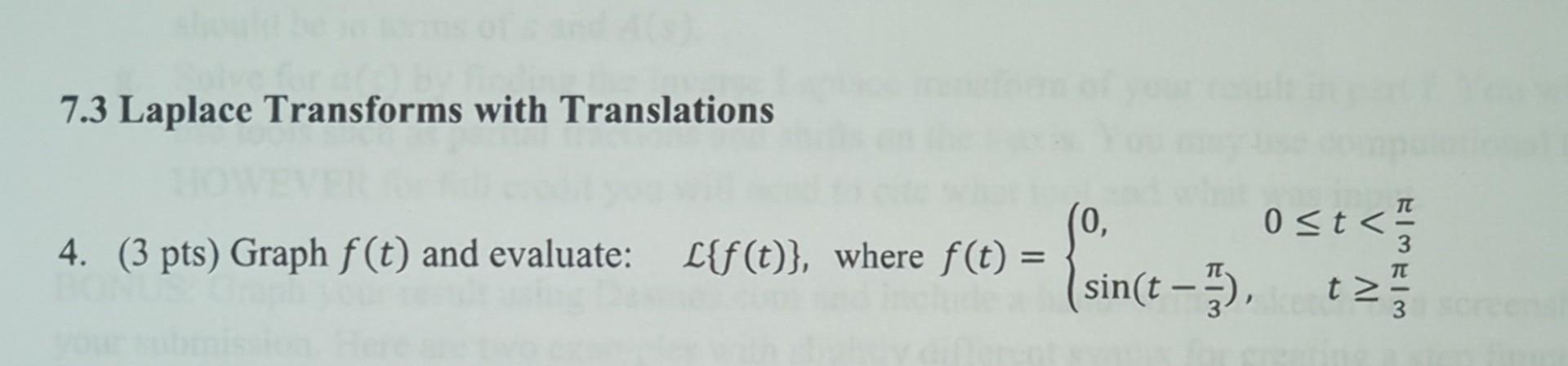 Solved 7.3 Laplace Transforms with Translations 4. (3 pts) | Chegg.com