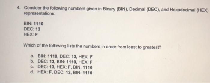 Solved 4. Consider the following numbers given in Binary | Chegg.com