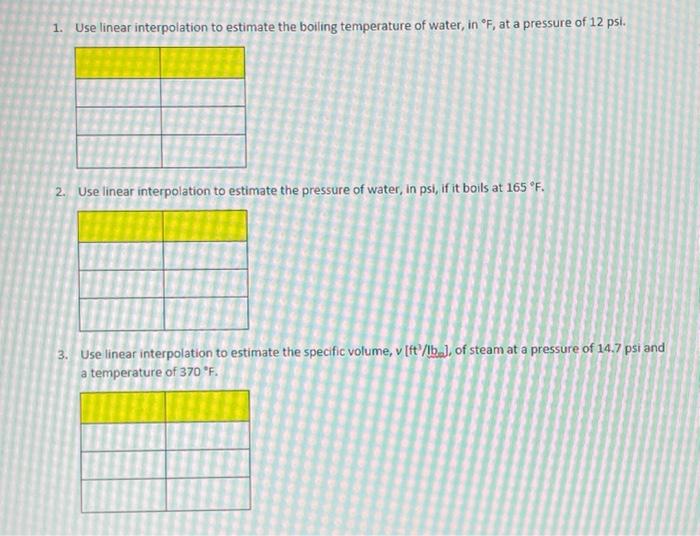 Solved 1. Use linear interpolation to estimate the boiling | Chegg.com