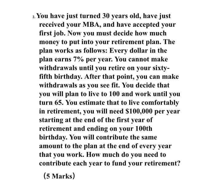 Solved 2. You have just turned 30 years old, have just | Chegg.com Solved 2. You have just turned 30 years old, have just | Chegg.com
