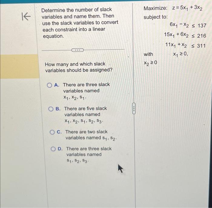 Solved K Determine the number of slack variables and name | Chegg.com