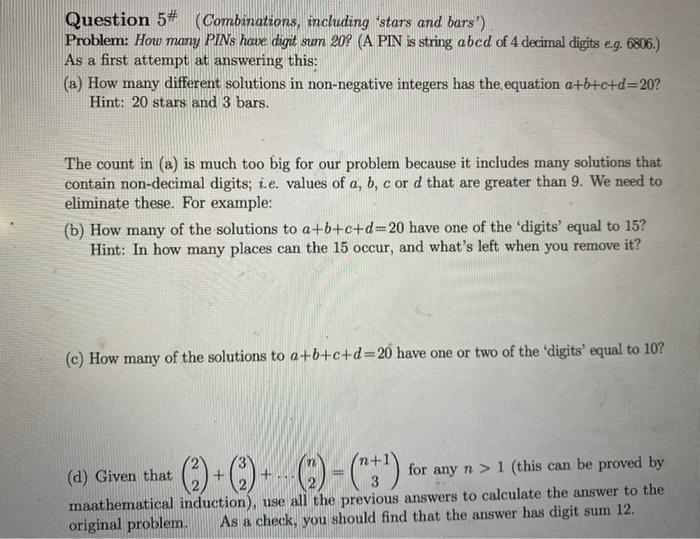 Solved Question 5# (Combinations, including 'stars and | Chegg.com