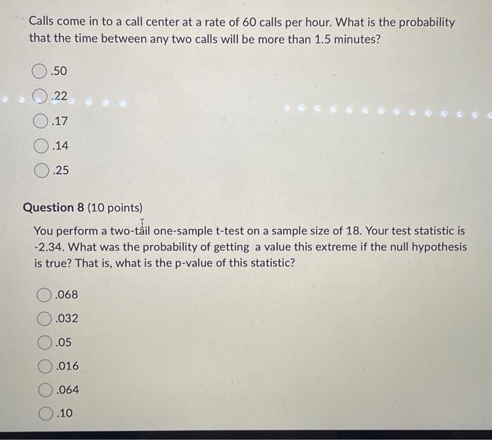 Solved Calls come in to a call center at a rate of 60 calls | Chegg.com