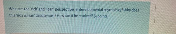 Solved What are the "rich" and "lean" perspectives in | Chegg.com