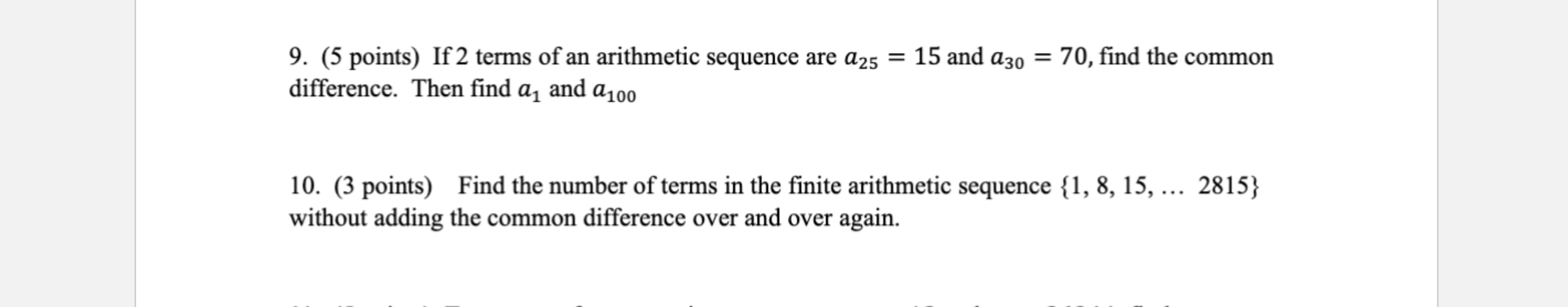 Solved (5 ﻿points) ﻿If 2 ﻿terms of an arithmetic sequence | Chegg.com