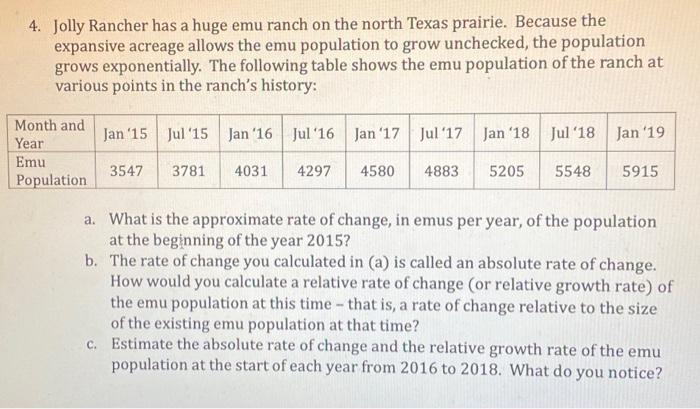 Solved 4. Jolly Rancher has a huge emu ranch on the north | Chegg.com