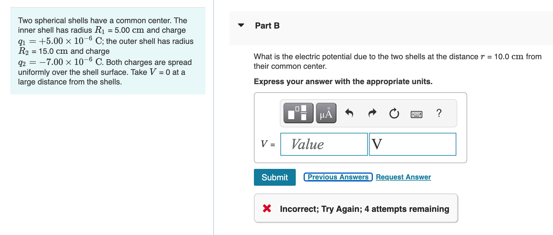 Solved Two spherical shells have a common center. Theinner | Chegg.com