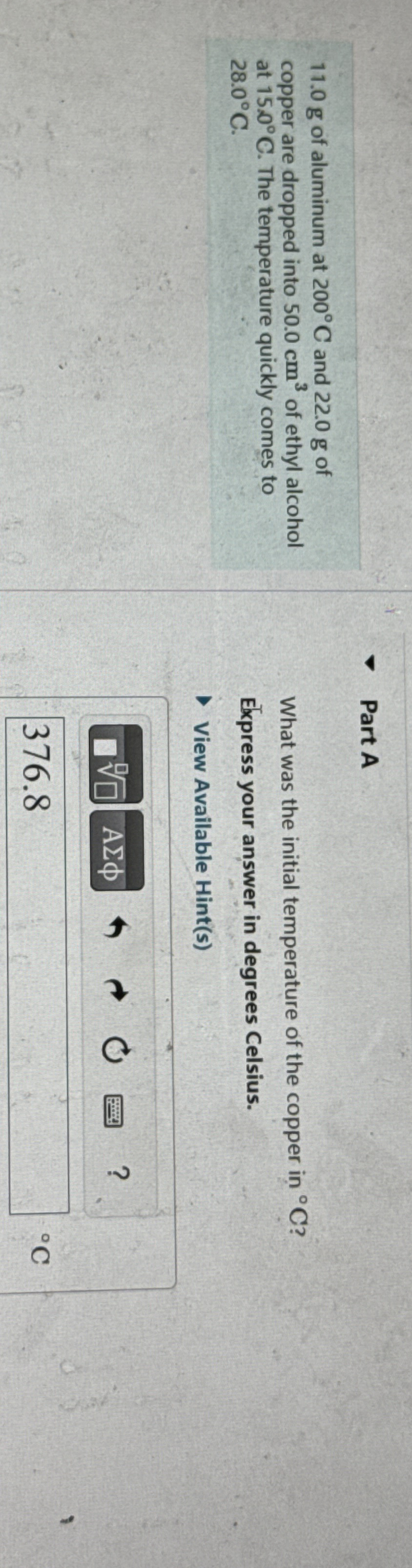 Solved Part A11.0 ﻿g of aluminum at 200°C ﻿and 22.0 ﻿g of | Chegg.com