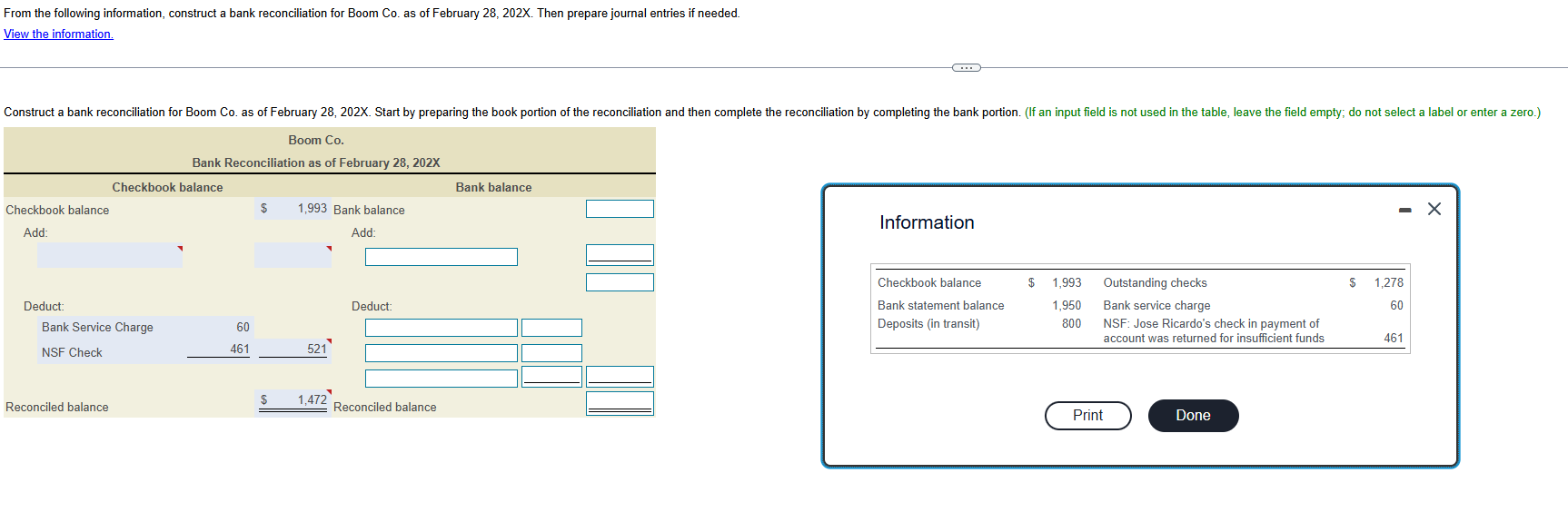 Solved From the following information, construct a bank | Chegg.com