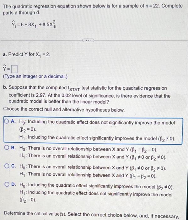 Solved The quadratic regression equation shown below is for | Chegg.com