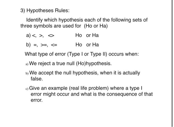 Solved 3) Hypotheses Rules: Identify which hypothesis each | Chegg.com