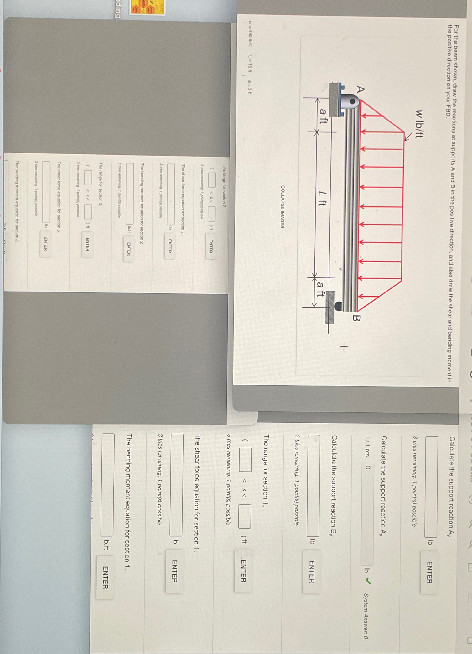 Solved For the beam shown, draw the reactions at supports A | Chegg.com