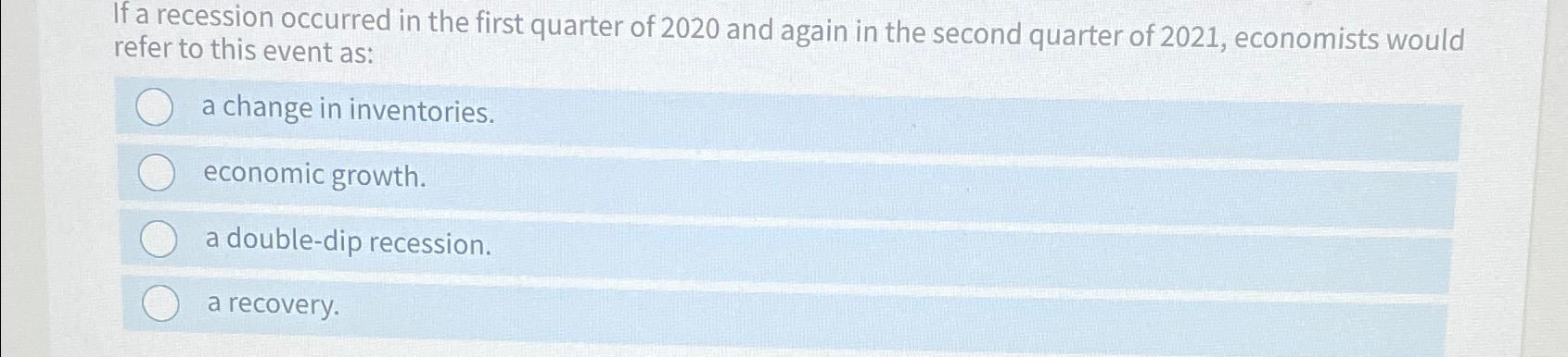Solved If a recession occurred in the first quarter of 2020 | Chegg.com