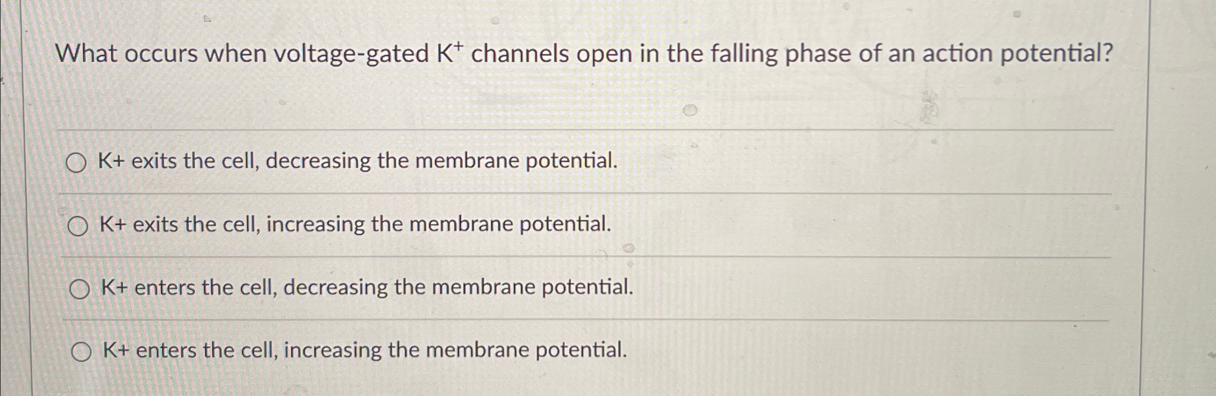 Solved What occurs when voltage-gated K+channels open in the | Chegg.com