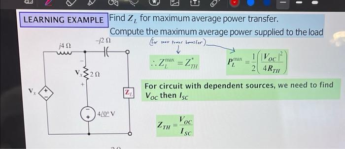 Solved Find ZL for maximum average power transfer. Compute | Chegg.com