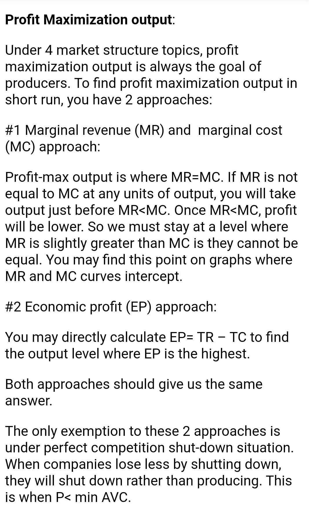 Solved Profit Maximization output: Under 4 market structure | Chegg.com
