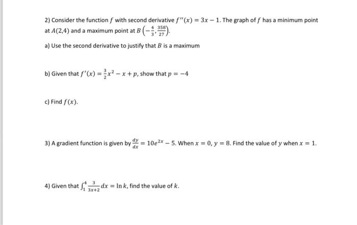 Solved 2) Consider the function f with second derivative | Chegg.com