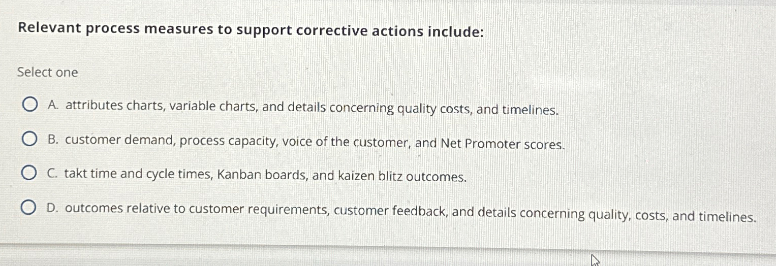 Solved Relevant process measures to support corrective | Chegg.com