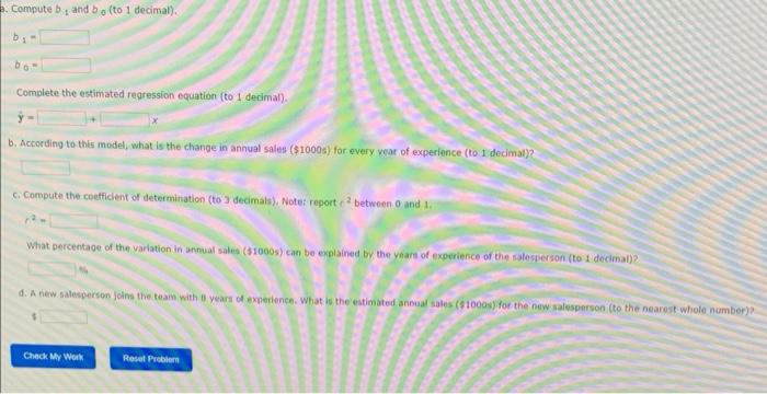 Solved a. Compute b1 and bo (to 1 decimal). b1=b0= Complete | Chegg.com