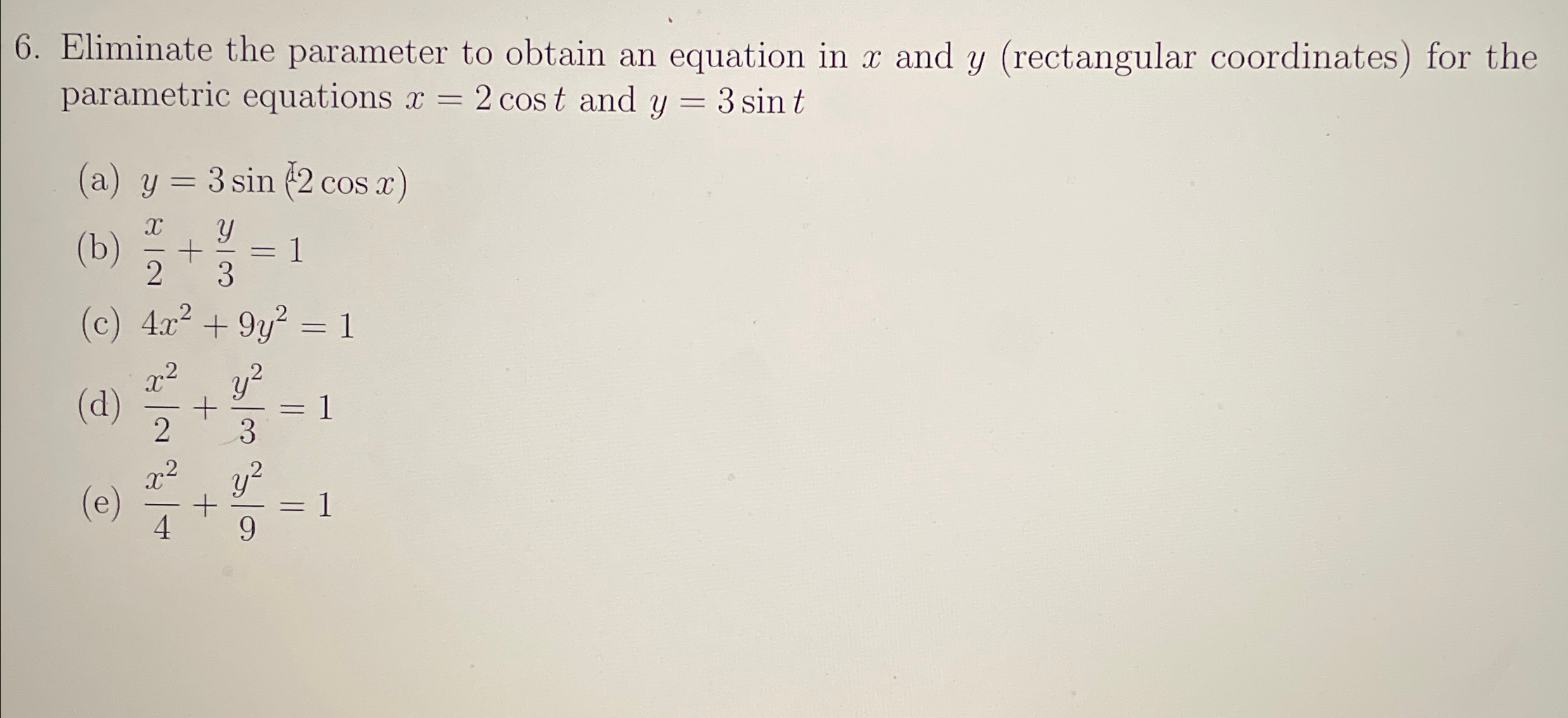 Solved Eliminate the parameter to obtain an equation in x | Chegg.com