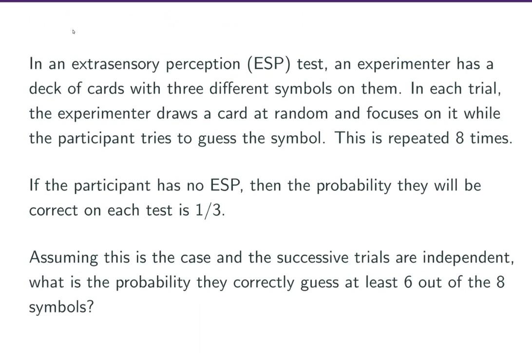 Solved In an extrasensory perception (ESP) test, an | Chegg.com