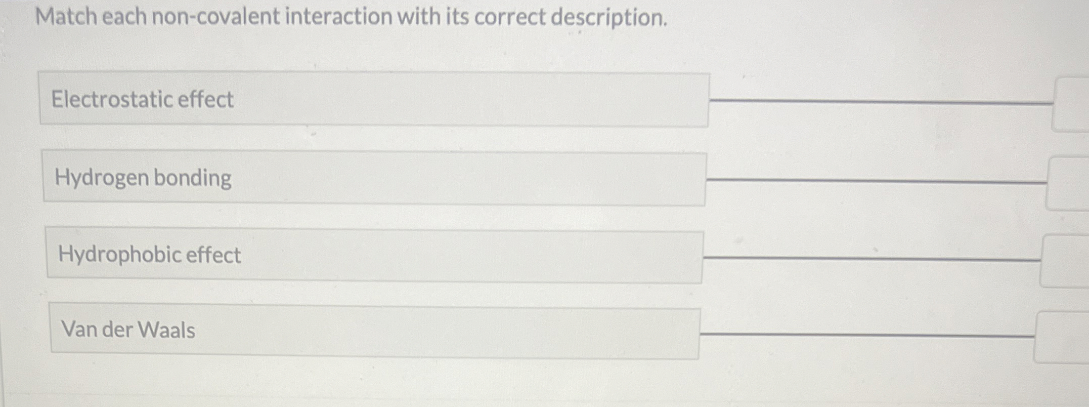 Solved Match each non-covalent interaction with its correct | Chegg.com