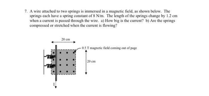 Solved 7. A wire attached to two springs is immersed in a | Chegg.com