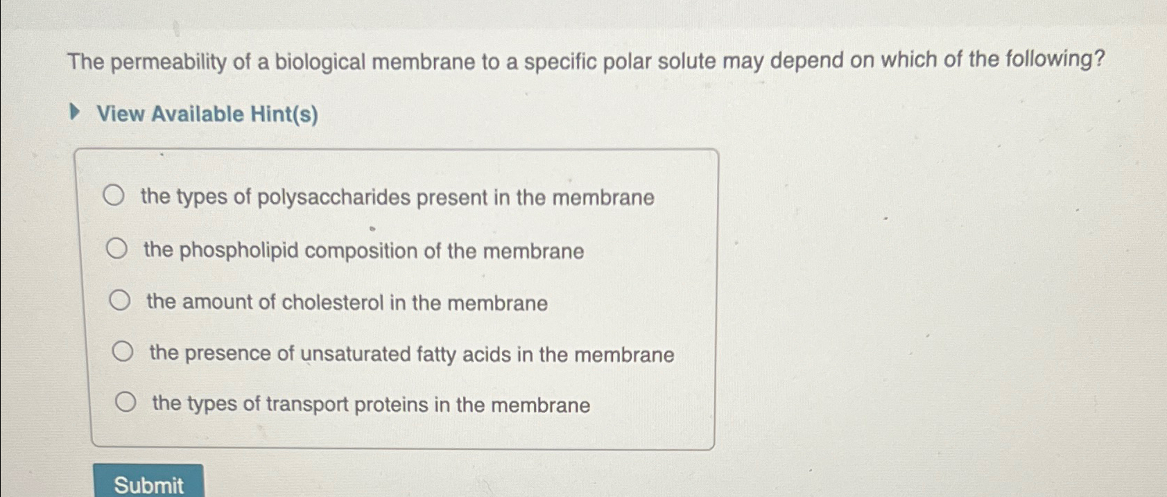 Solved The permeability of a biological membrane to a | Chegg.com