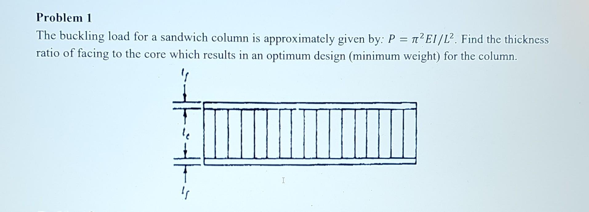 Solved Problem 1 The buckling load for a sandwich column is | Chegg.com