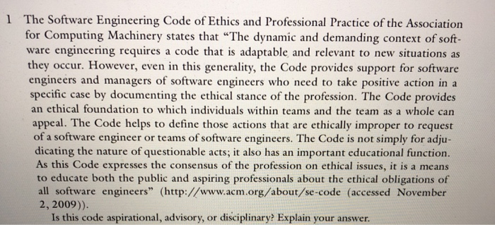 Solved 1 The Software Engineering Code of Ethics and | Chegg.com
