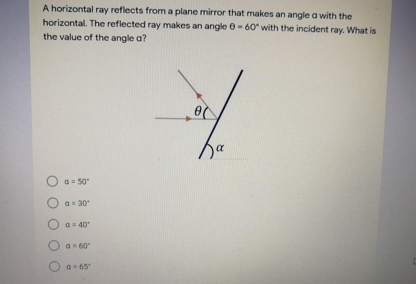 Solved A horizontal ray reflects from a plane mirror that | Chegg.com